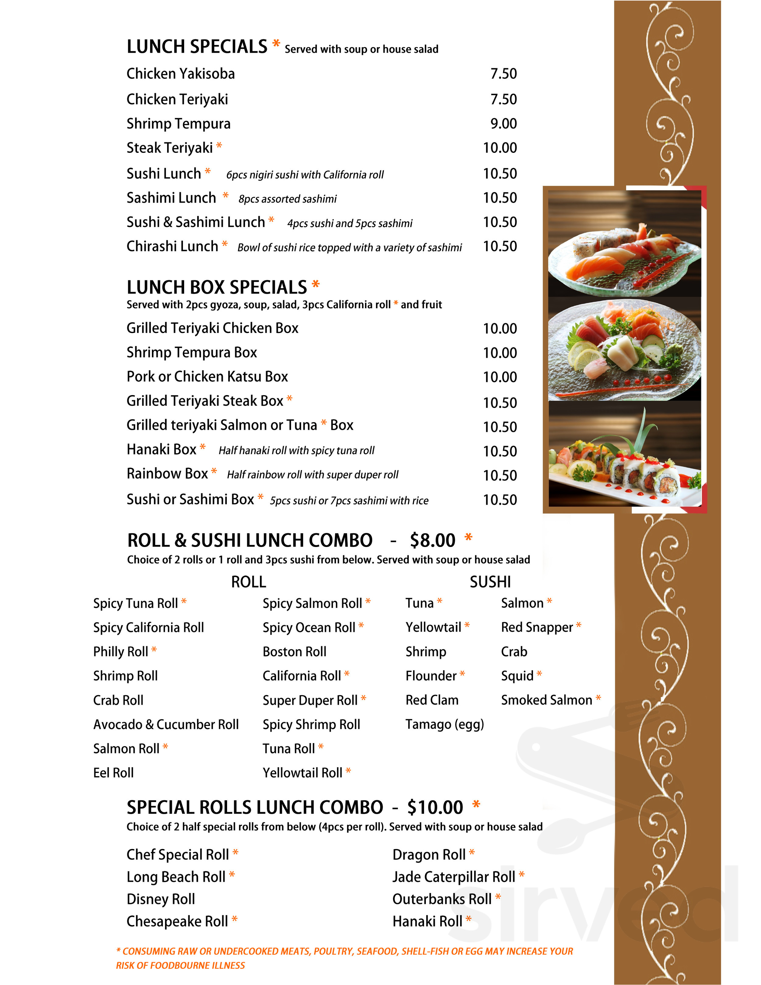 Menu for Hanaki Sushi in Chesapeake, Virginia, United States