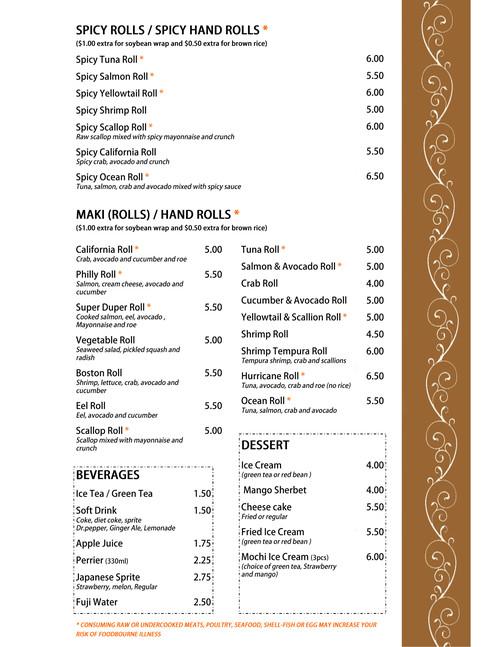 Hanaki Sushi menu in Chesapeake, Virginia, USA