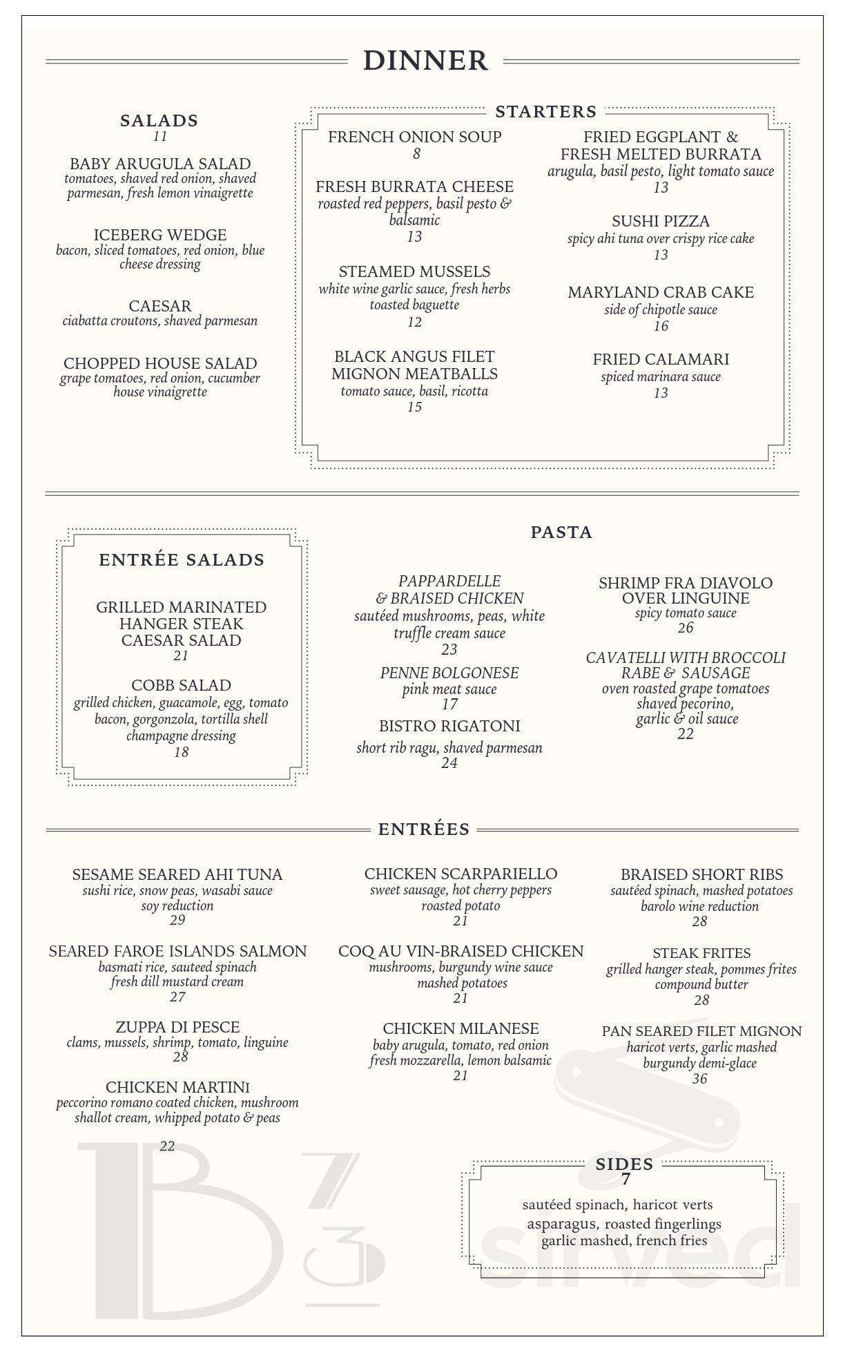 Bistro Seven Three menu in Bernardsville, New Jersey, USA