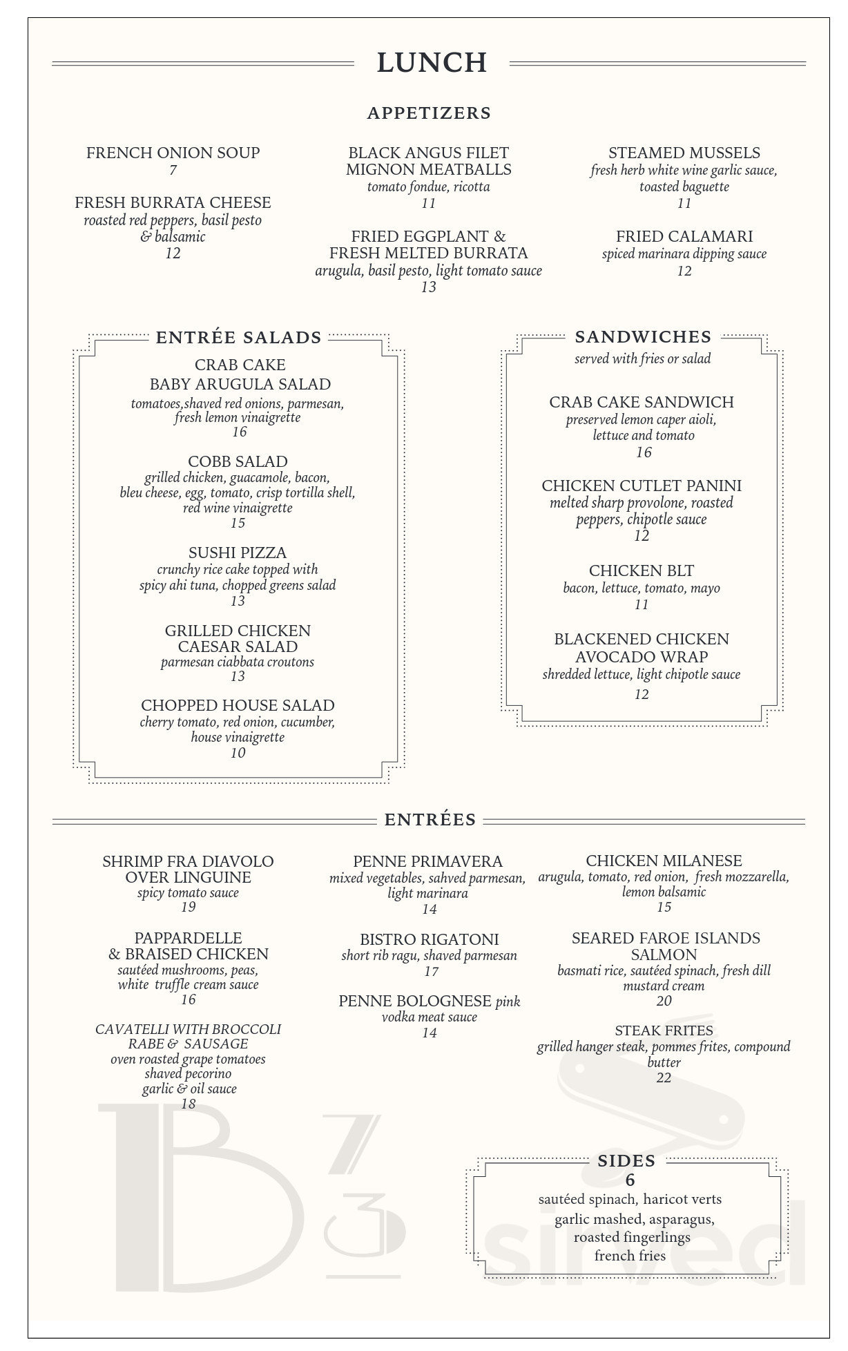Bistro Seven Three menu in Bernardsville, New Jersey, USA