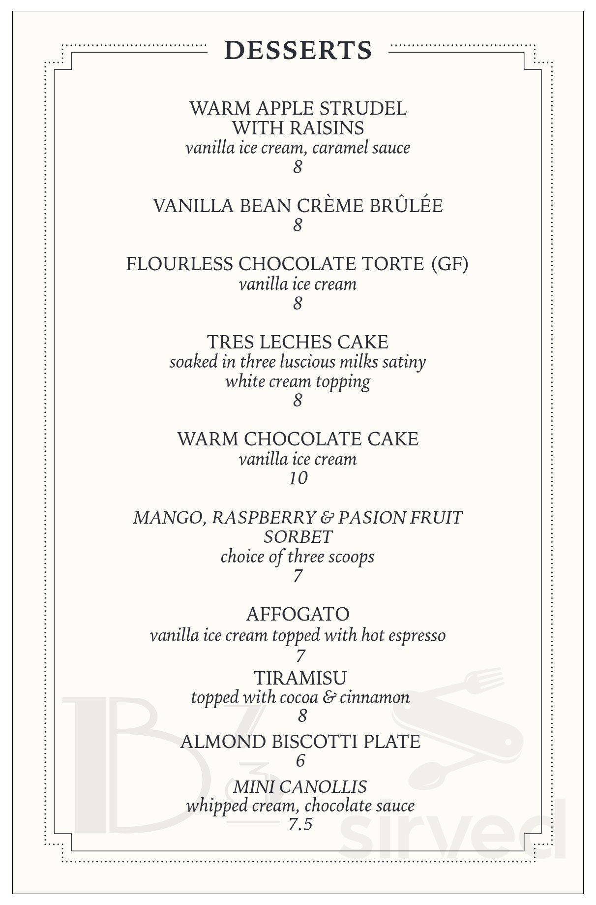 Bistro Seven Three menu in Bernardsville, New Jersey, USA