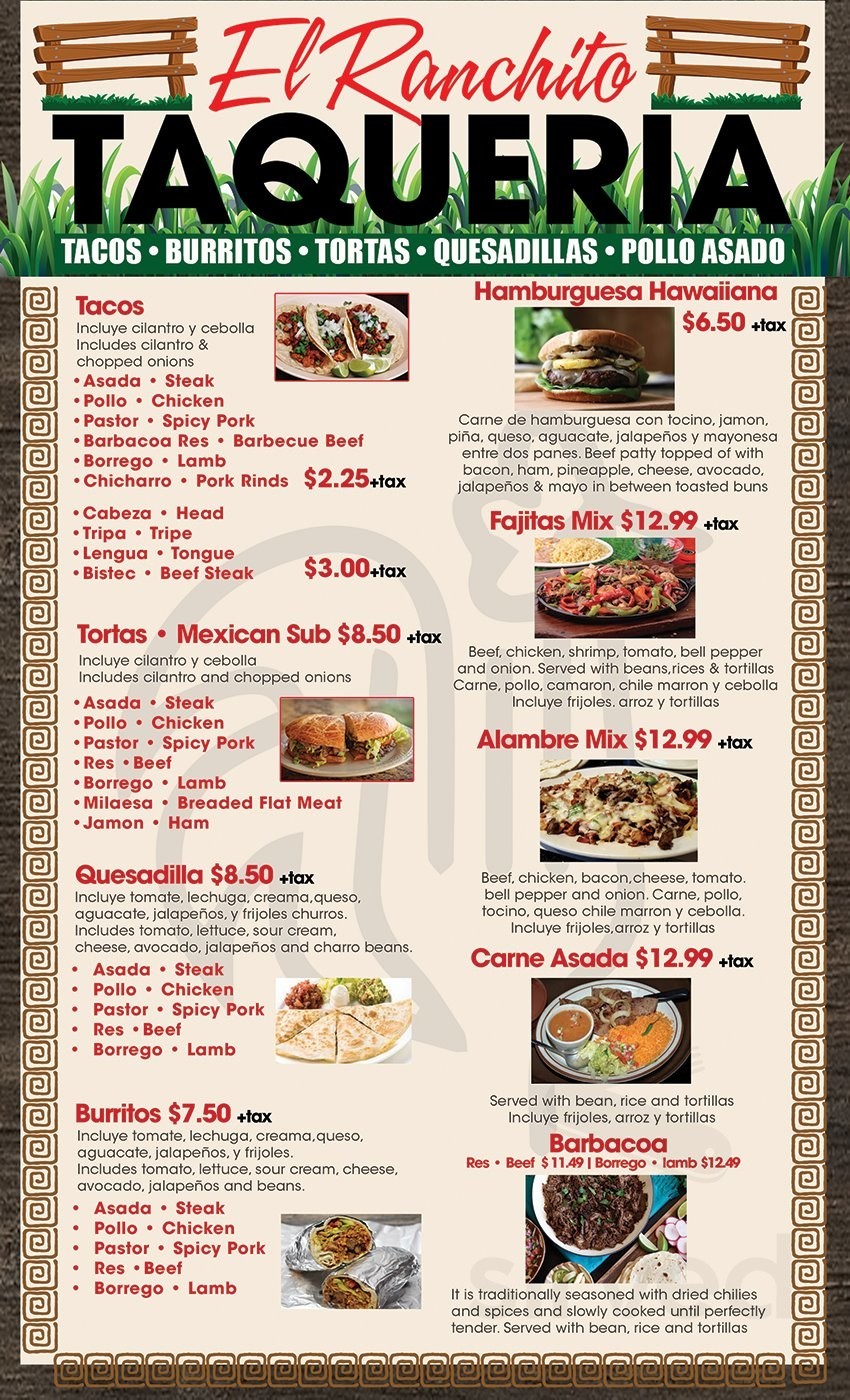 El Ranchito Taqueria menu in Memphis, Tennessee, USA