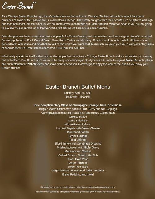 Lake Shore Cafe menu in Chicago, Illinois, USA