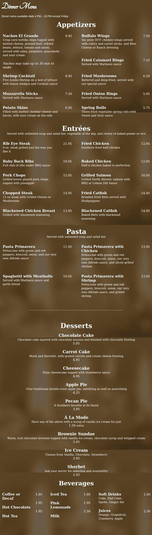 Lake Shore Cafe menu in Chicago, Illinois, USA