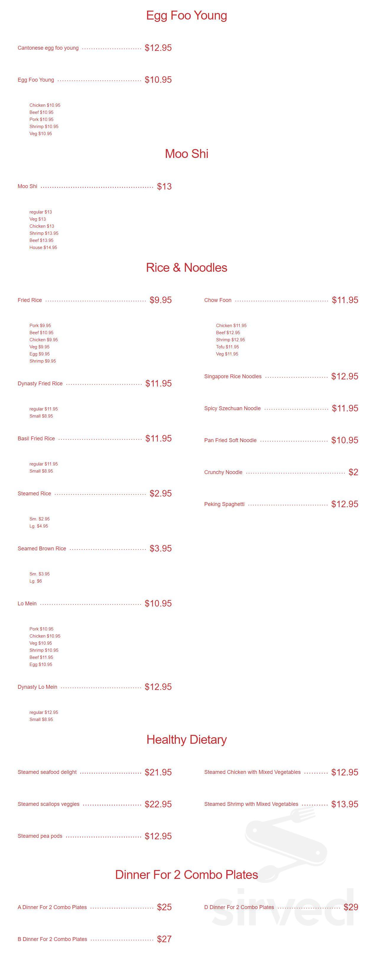 Ming Dynasty Chinese & Japanese Restaurant menu in Marshfield ...