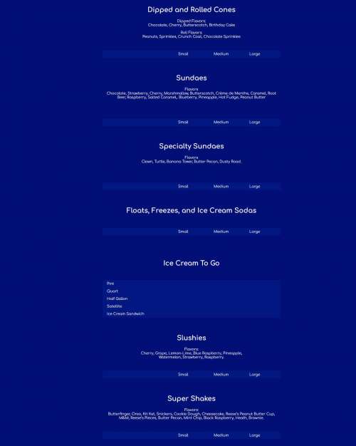 Zesto Ice Cream & Grill menu in Omaha, Nebraska, USA