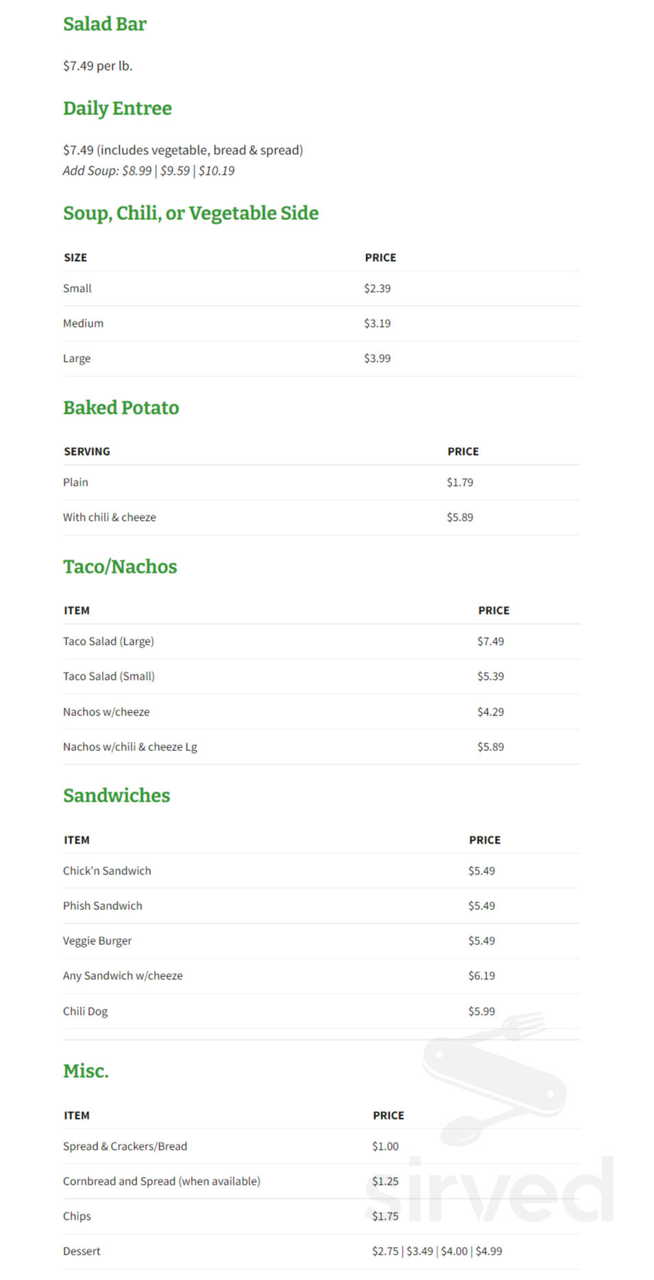 Country Life Natural Food Store and Vegan/Vegetarian Restaur Menu ...
