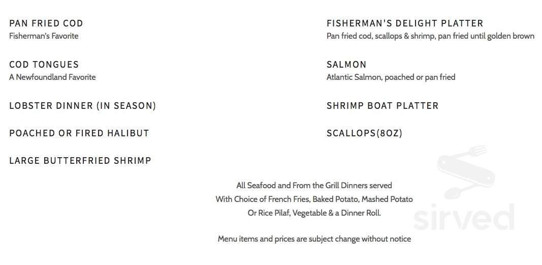 Fisherman's Landing Restaurant menu in Rocky Harbour, Newfoundland and ...