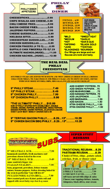 Philly Diner menus in DeLand, Florida, United States