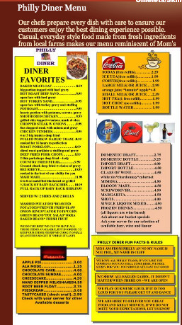 Philly Diner menus in DeLand, Florida, United States
