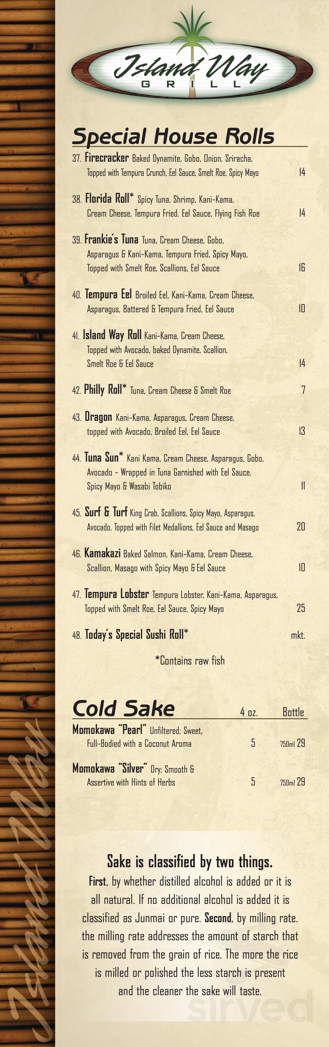 Island Way Grill menu in Clearwater, Florida, USA