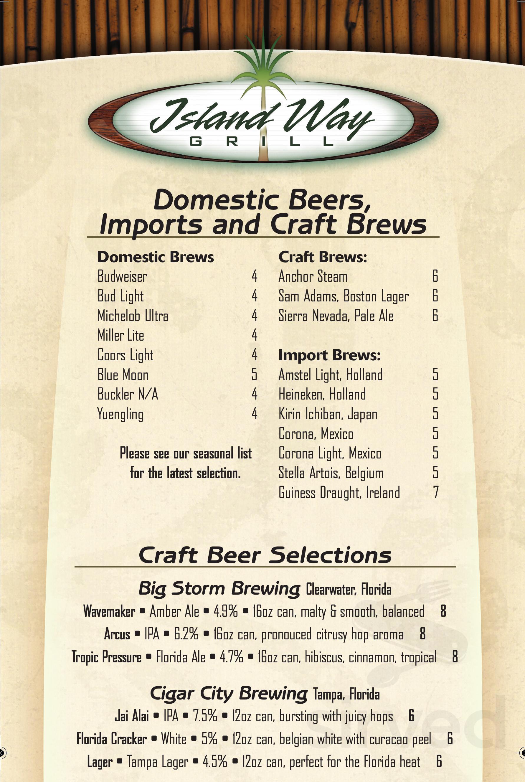 Island Way Grill menu in Clearwater, Florida, USA