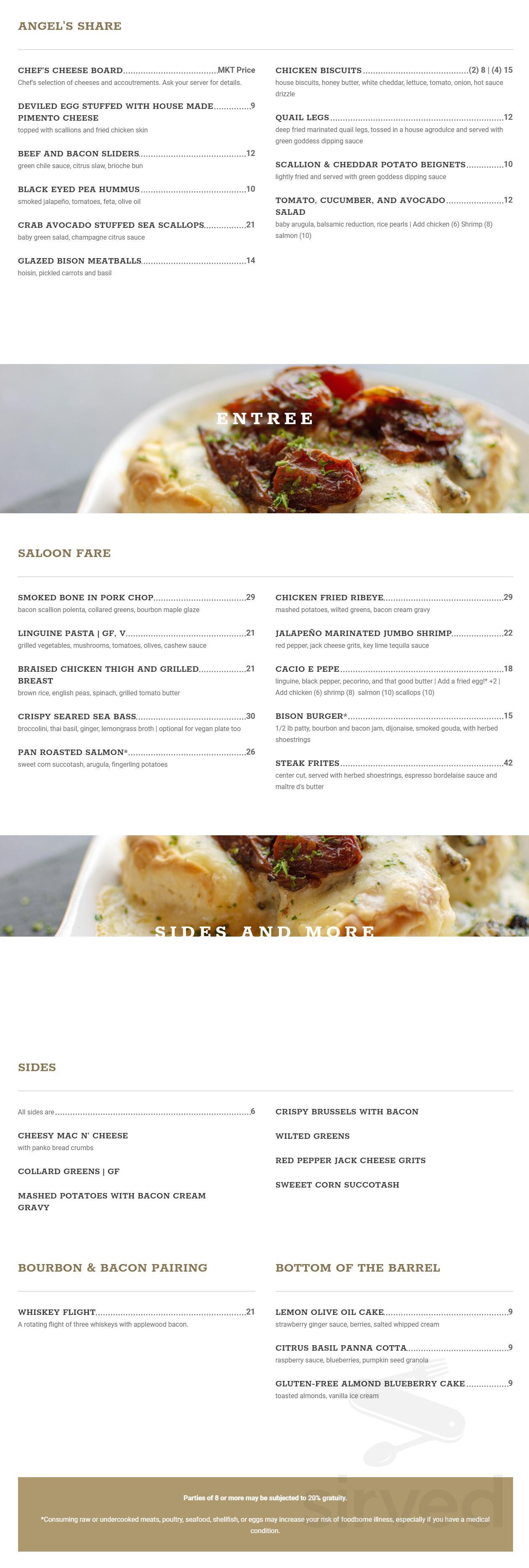 Bottled in Bond Cocktail Parlour & Kitchen menu in Frisco, Texas, USA