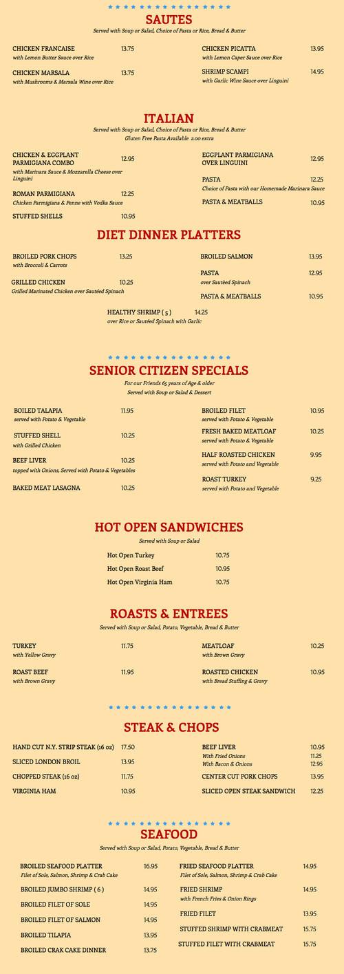 Franklin Park Diner menu in Franklin Park, New Jersey, USA