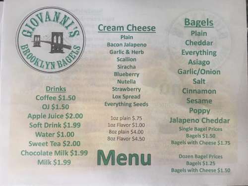Giovanni's Brooklyn Bagels menu in Emerald Isle, North Carolina, USA