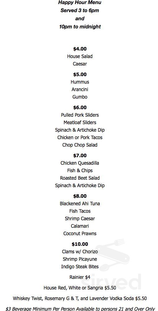 Menu for Indigo Kitchen and Alehouse in Lynnwood, WA | Sirved