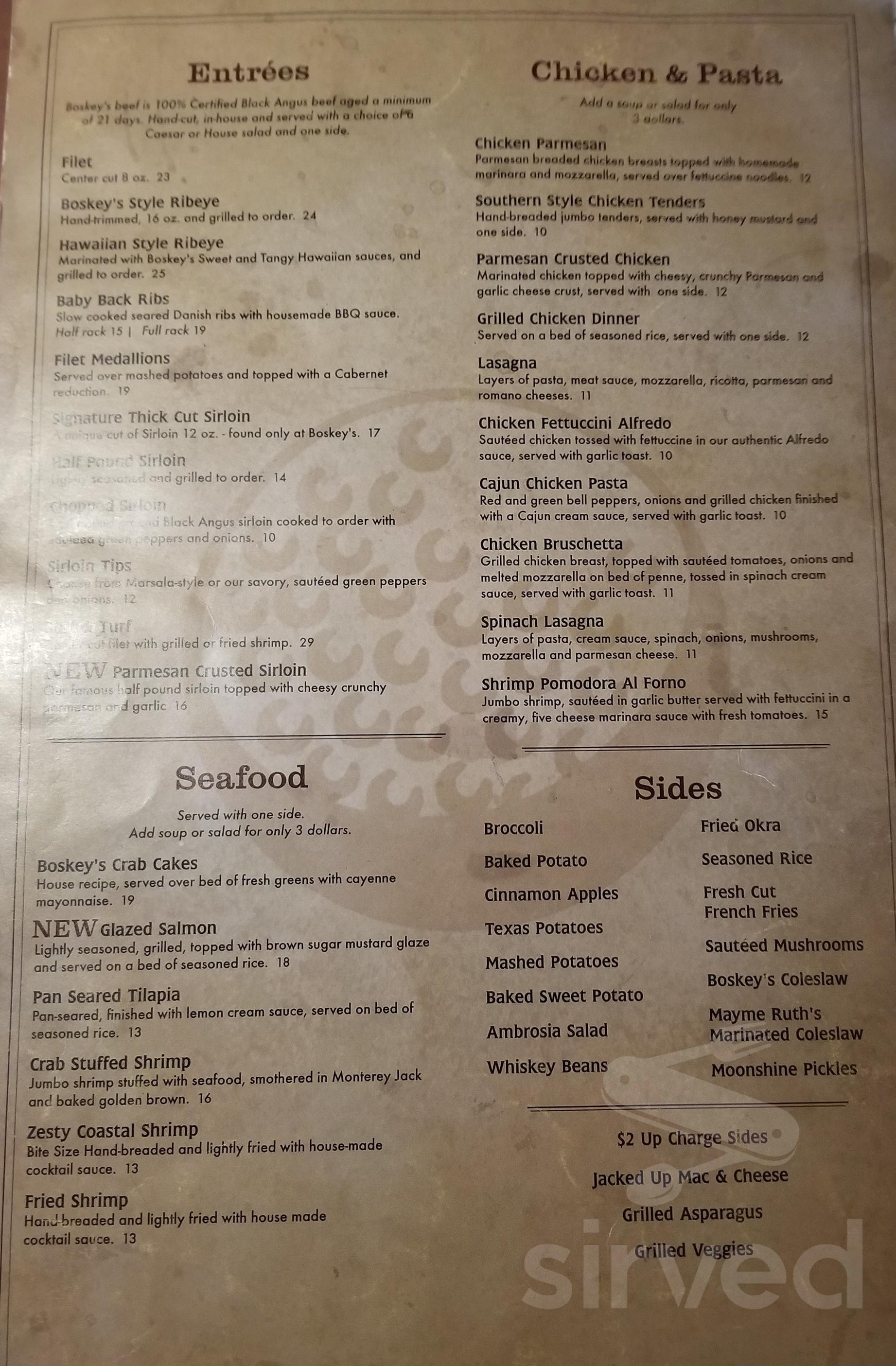 Boskey's Grille menus in Manchester, Tennessee, United States