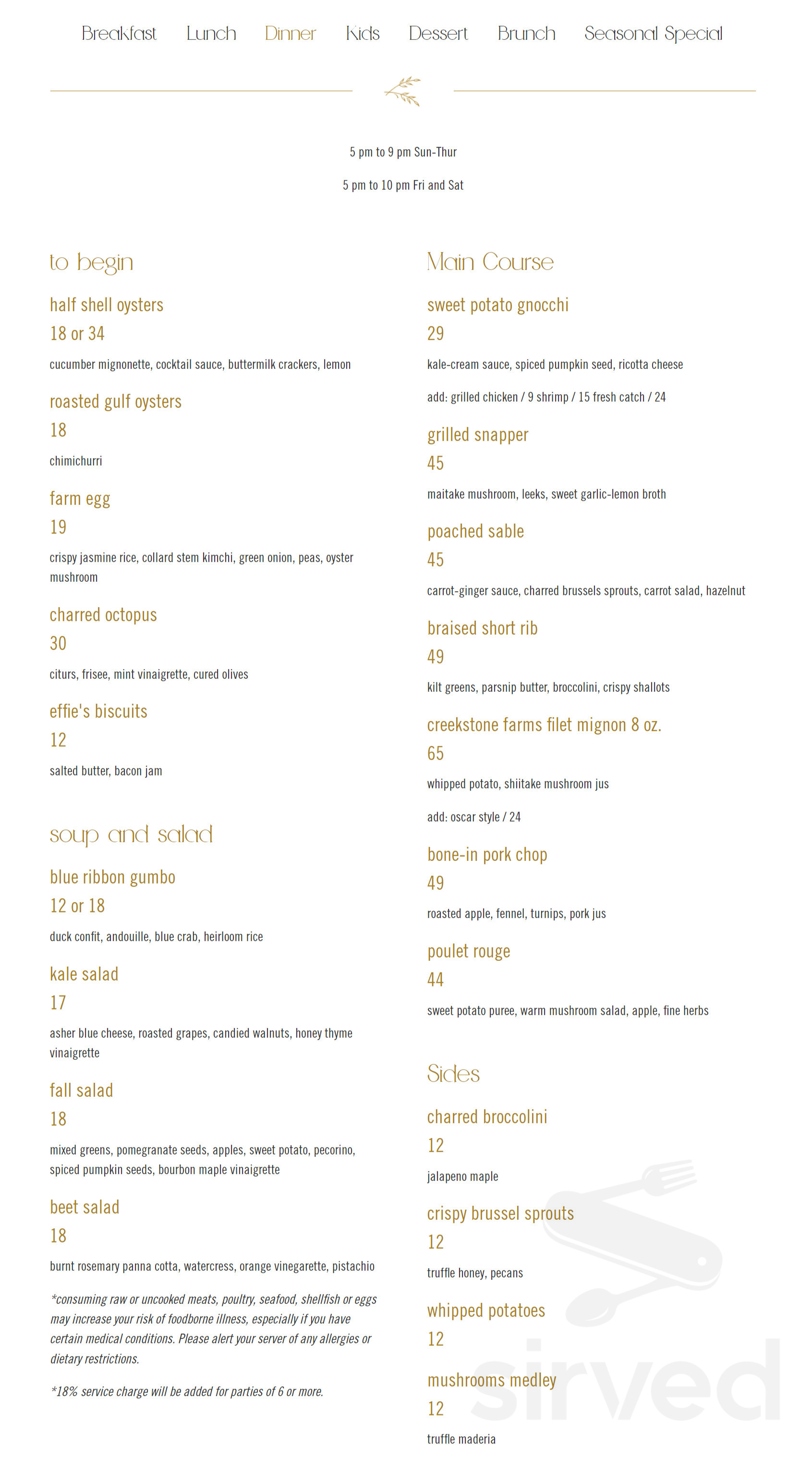 Ovide menu in Miramar Beach, Florida, USA