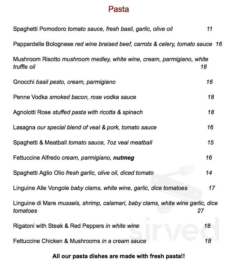 Menu - Caledon Village ON's Dolce Family Ristorante | Sirved