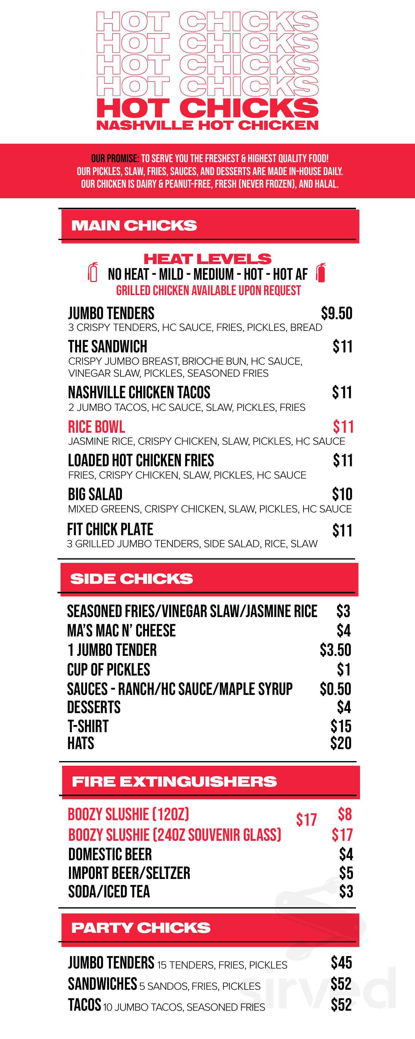Hot Chicks Nashville Hot Chicken menu in Plano, Texas, USA