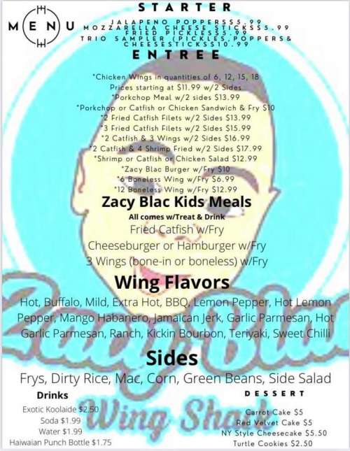 Zacy Blac Wing Shack menu in Killeen, Texas, USA