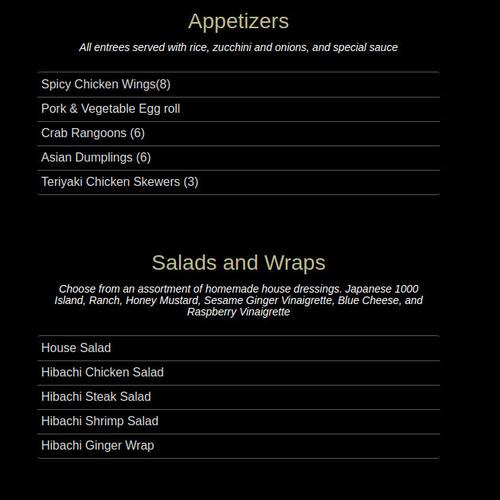 Hibachi Express menu in Mobile, Alabama, USA