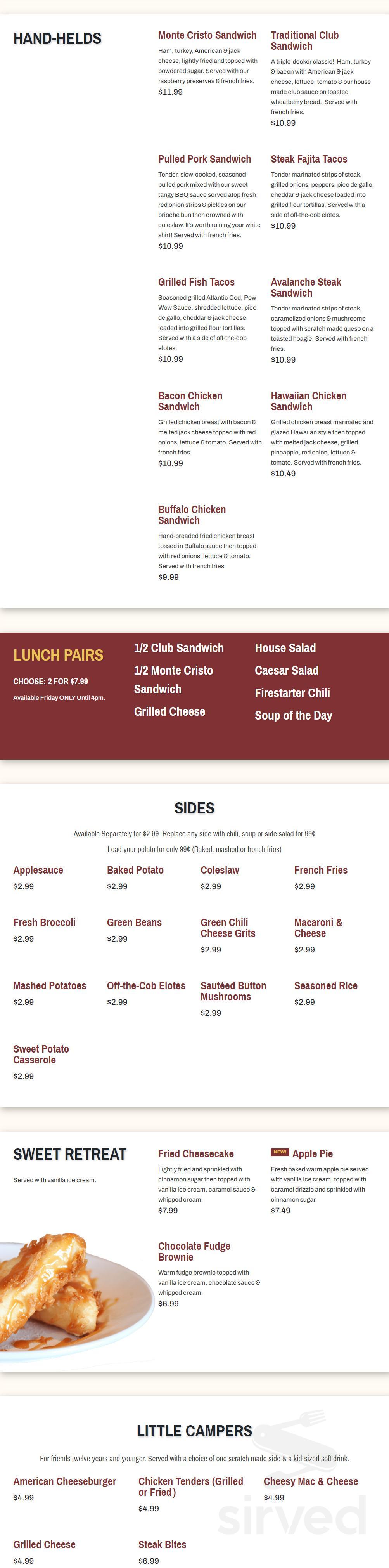 Menu - Irving TX's Aspen Creek Grill | Sirved