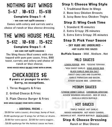 Young Harris Wing House menu in Young Harris, Georgia, USA
