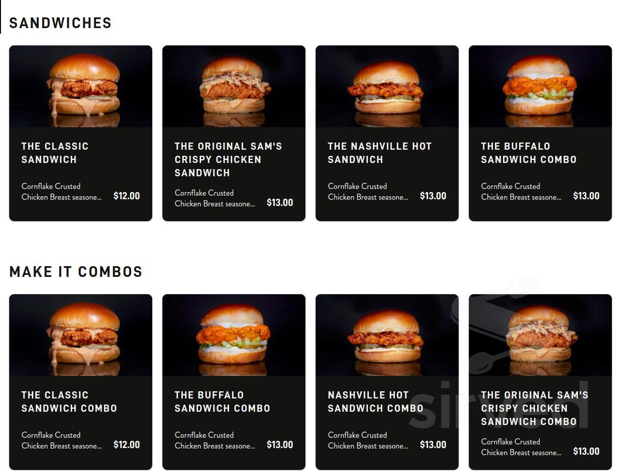 Sam's Crispy Chicken menu in Santa Monica, California, USA