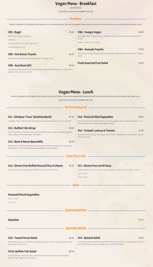 Gemini Deli menu in Melville, New York, USA