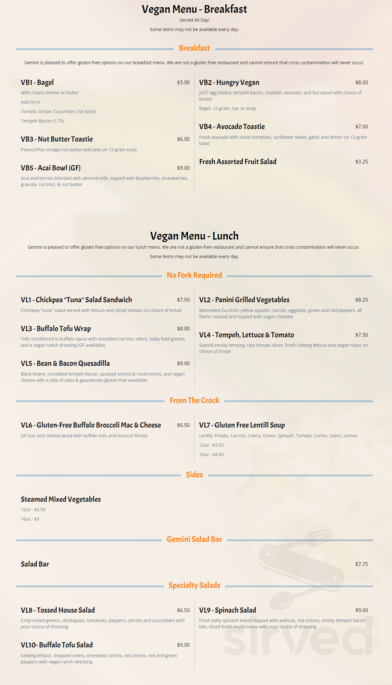 Gemini Deli menu in Melville, New York, USA