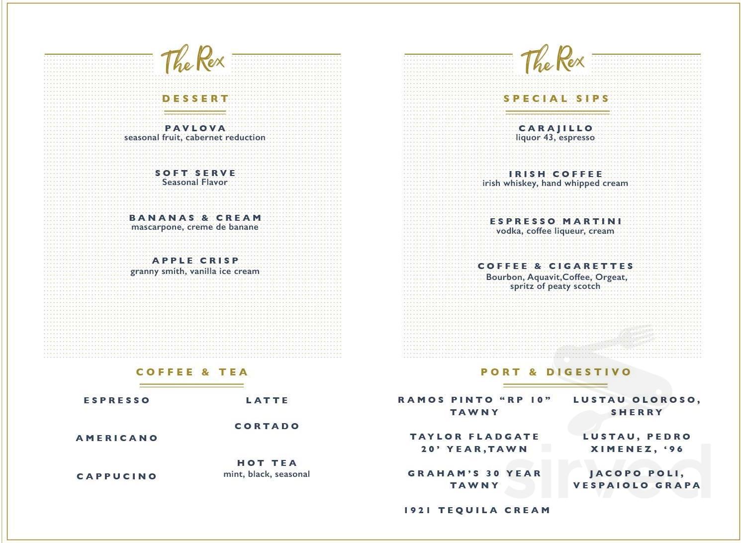 The Rex Steakhouse menu in Redondo Beach, California, USA