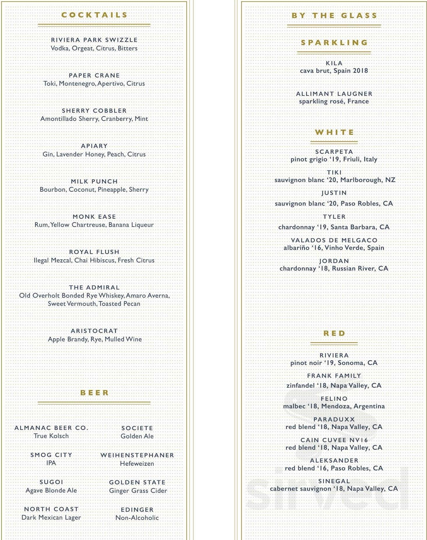 The Rex Steakhouse menu in Redondo Beach, California, USA
