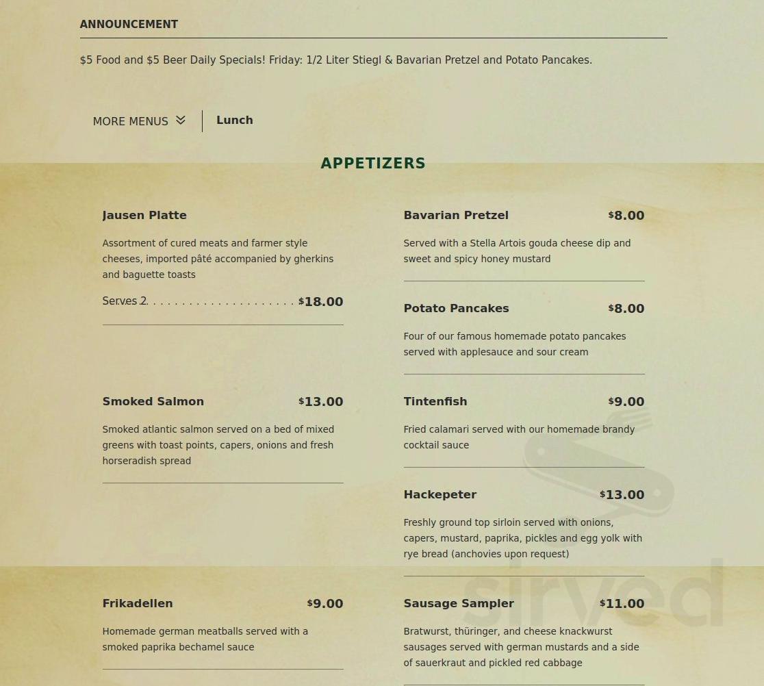 Edelweiss German American Cuisine menu in Norridge, Illinois, USA