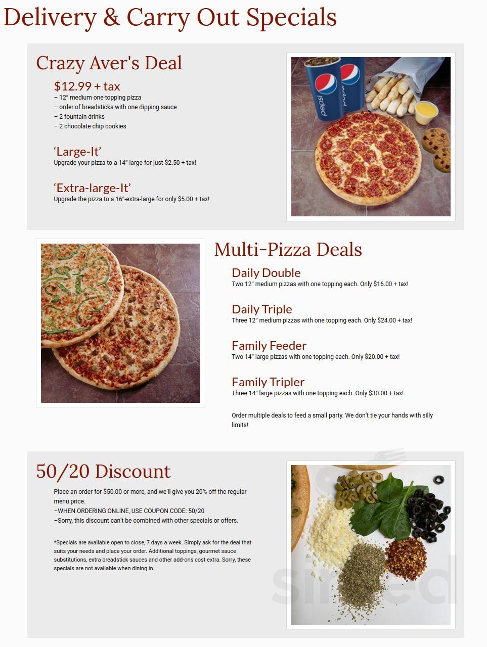 Aver's Pizza, North menus in Bloomington, Indiana, United States