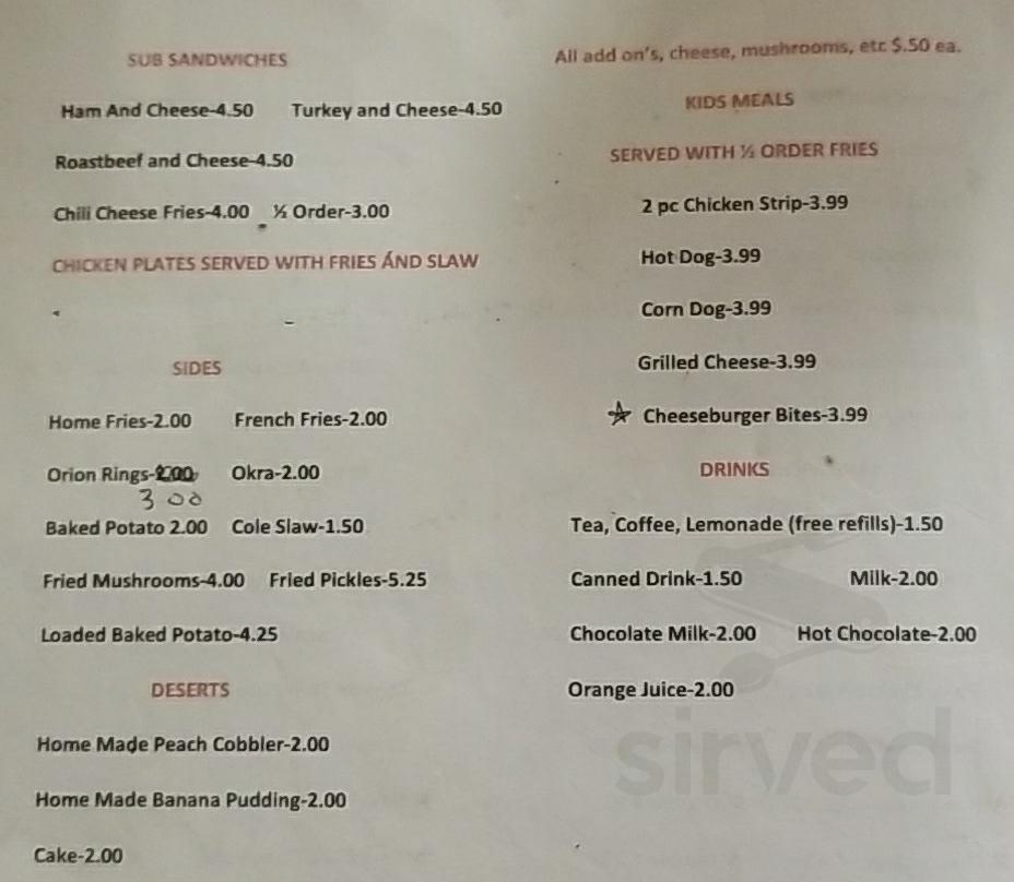 Menu for Lynn's Cafe in Abbeville, SC | Sirved