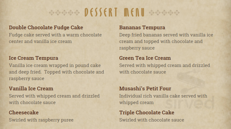 Musashi's Japanese Steakhouse menu in Oklahoma City, Oklahoma, USA