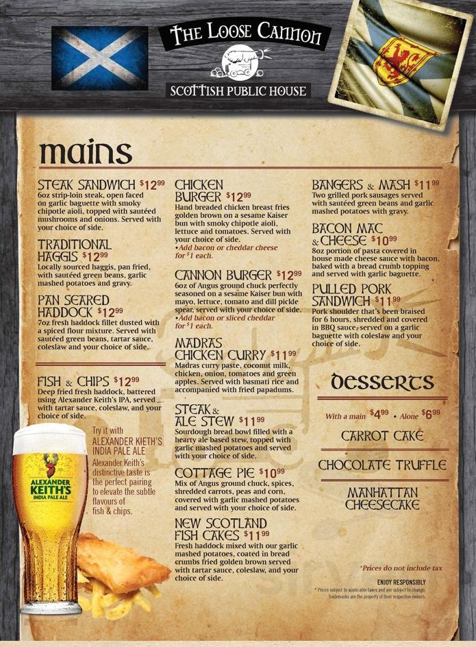 Menu - Halifax NS's The Loose Cannon | Sirved