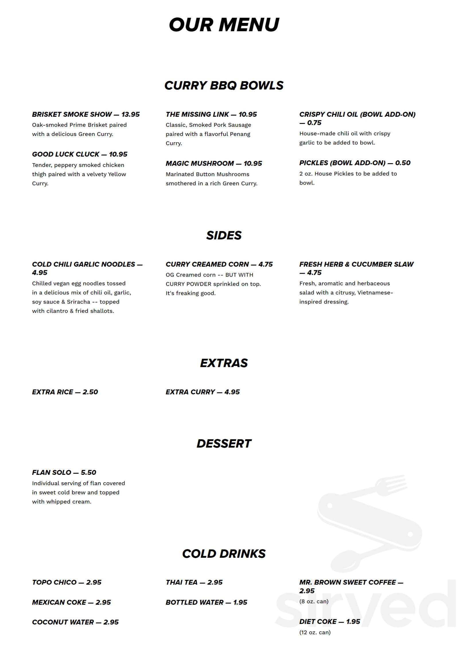 Curry Boys BBQ menu in San Antonio, Texas, USA