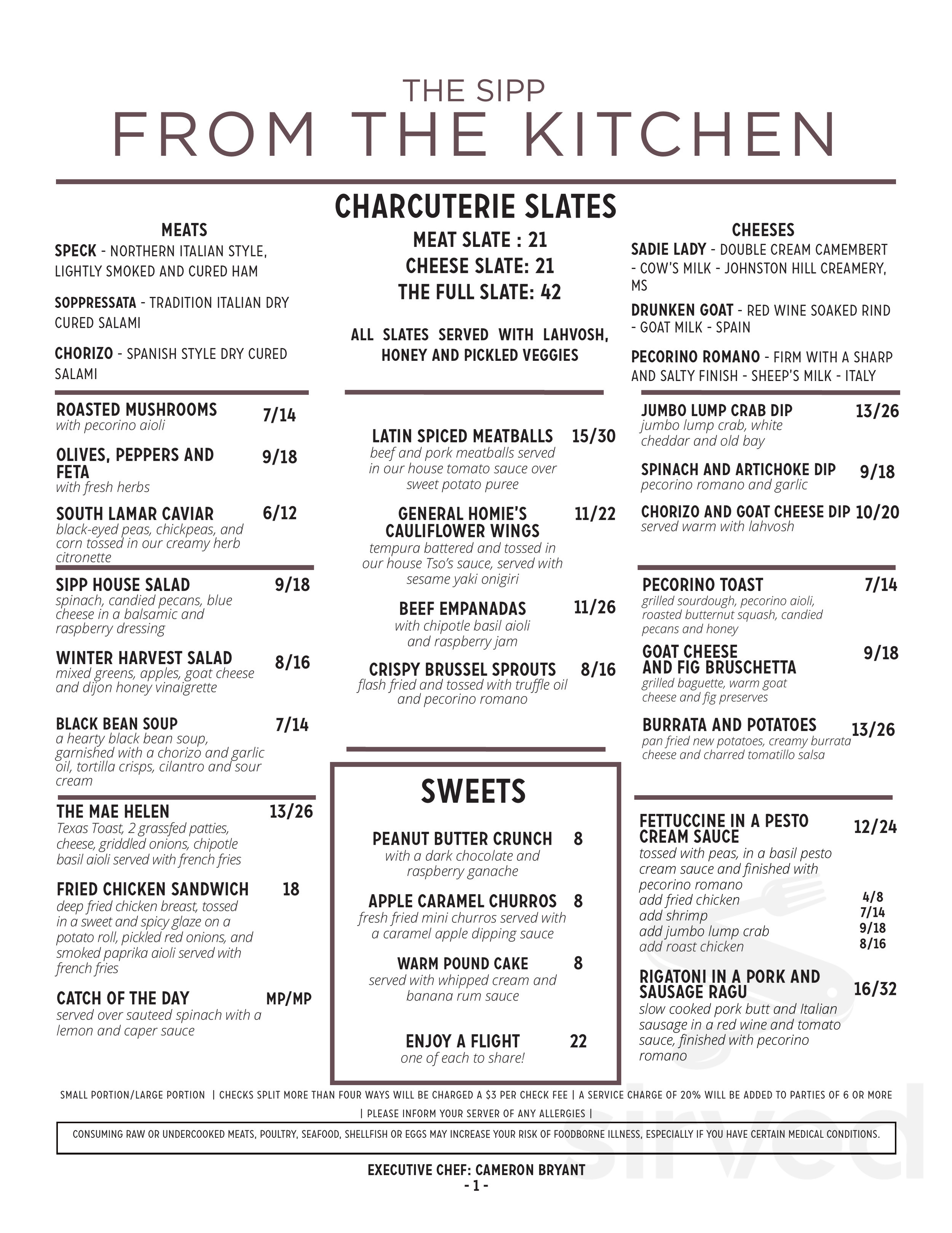 The Sipp on South Lamar menu in Oxford, Mississippi, USA