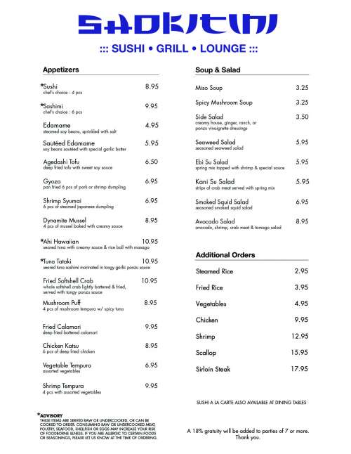 Shokitini menu in Athens, Georgia, USA