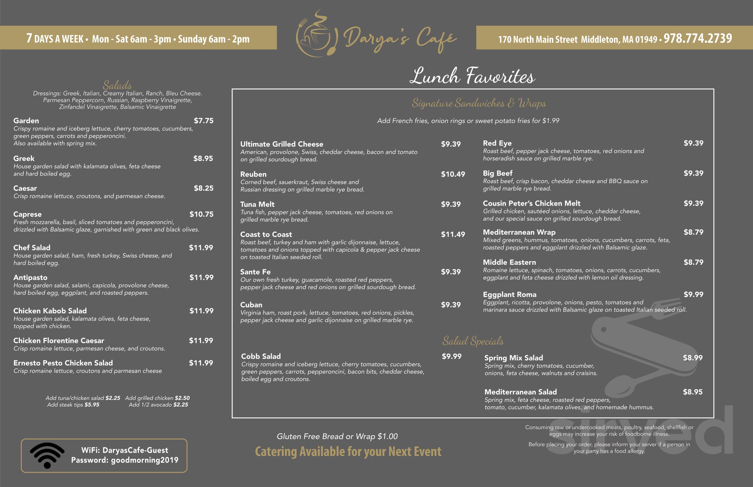 Darya's Cafe menu in Middleton, Massachusetts, USA