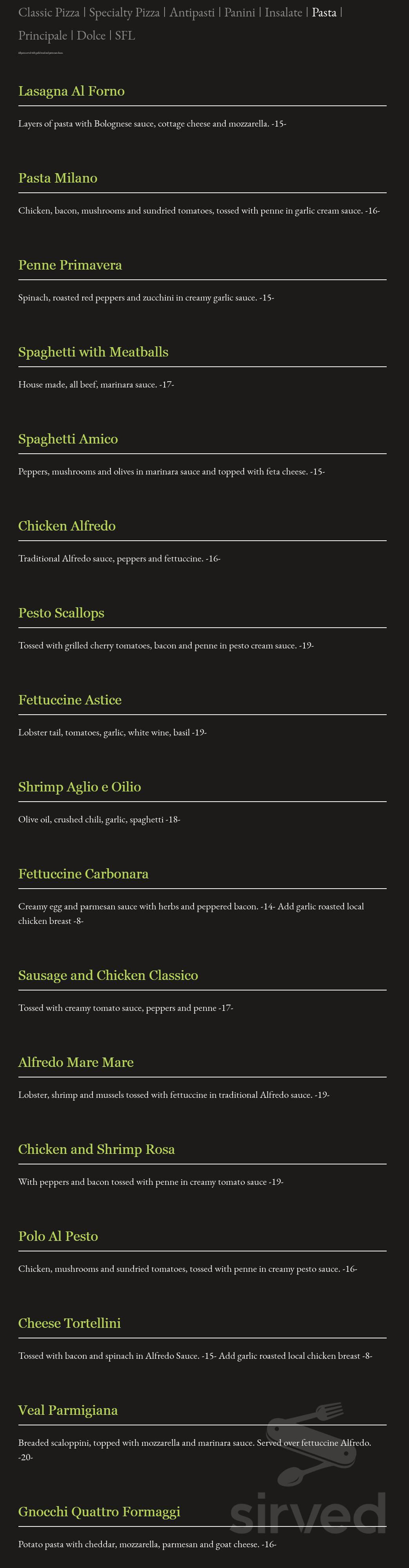 Menu - Dartmouth NS's La Cucina Cafe Pizzeria and Spaghetti House | Sirved