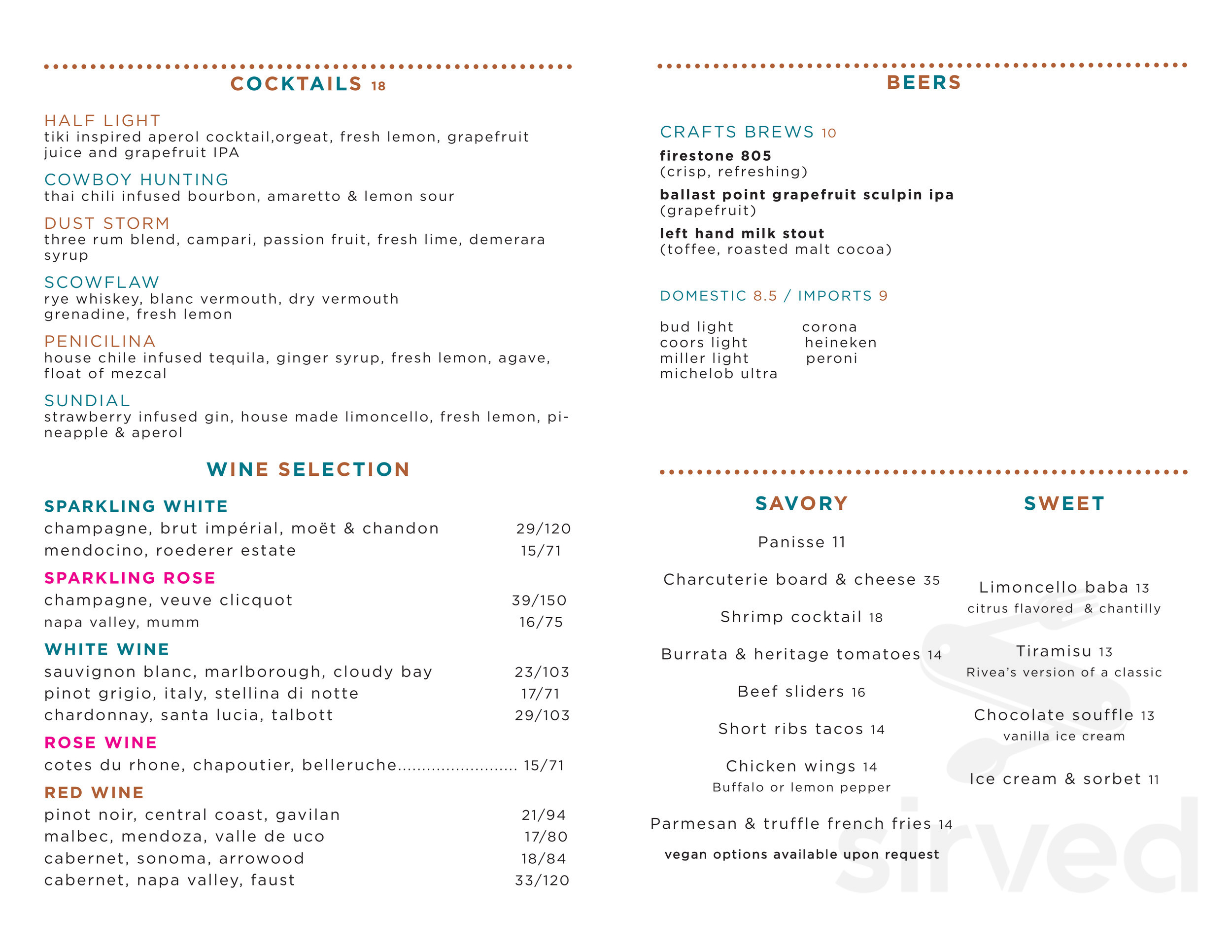 Menu - Las Vegas NV's Skyfall Lounge | Sirved