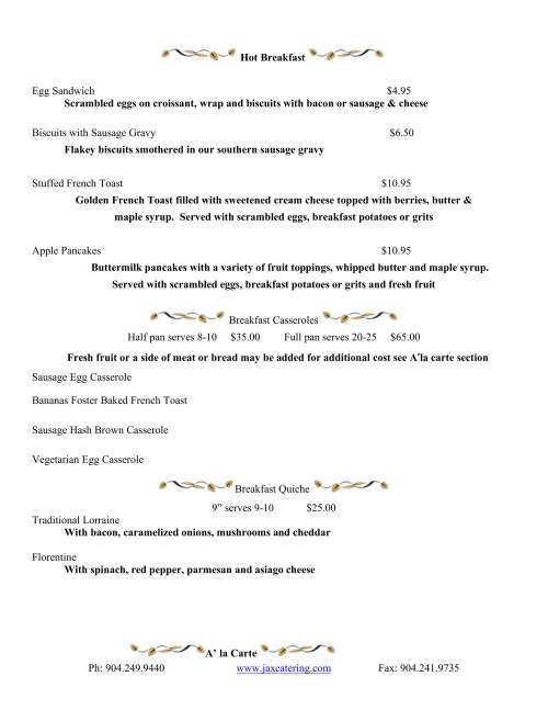 Riverfront Cafe & Catering menu in Jacksonville, Florida, USA