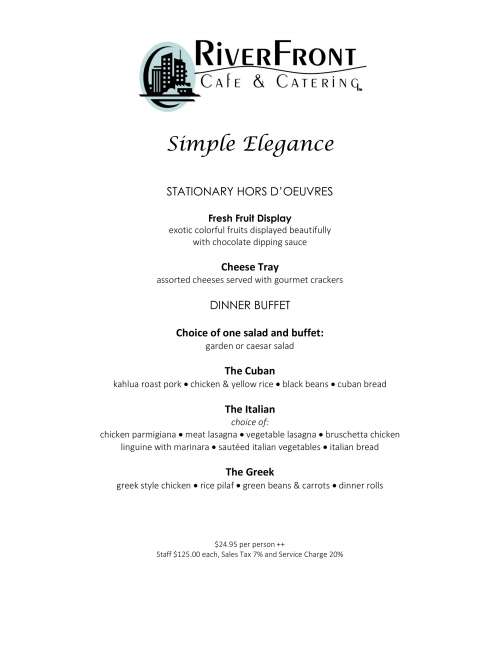 Riverfront Cafe & Catering menu in Jacksonville, Florida, USA