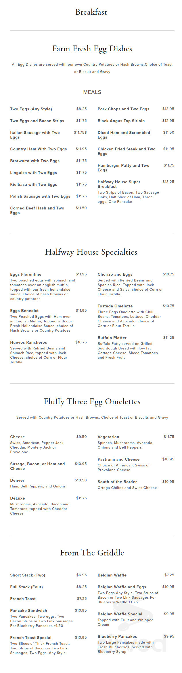 Halfway House cafe menu in Santa Clarita, California, USA