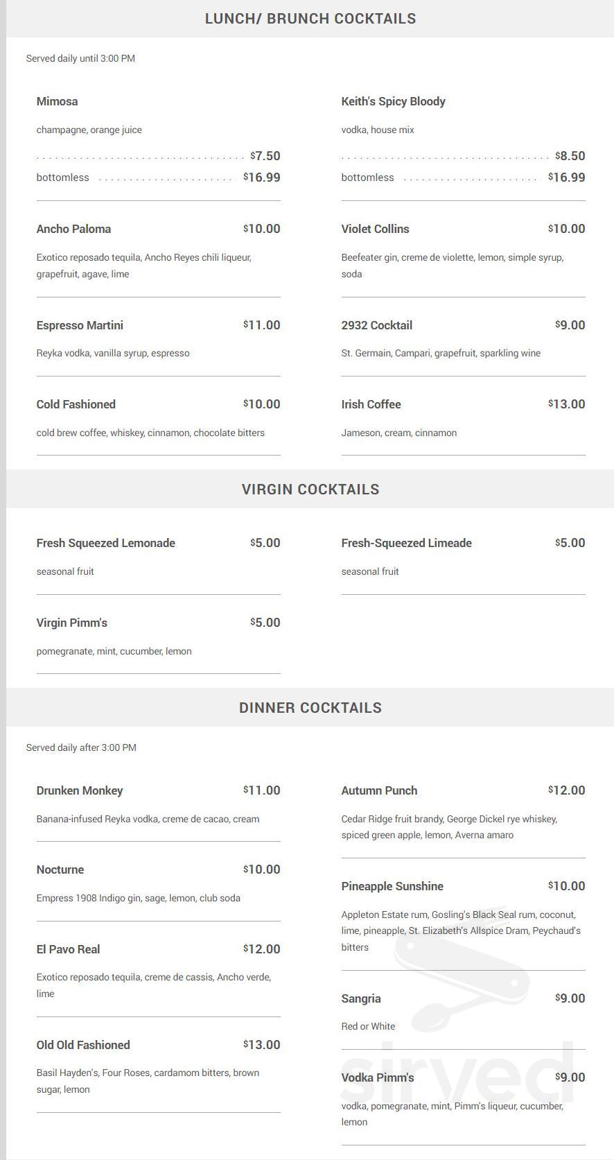 Eatery A menu in Des Moines, Iowa, USA