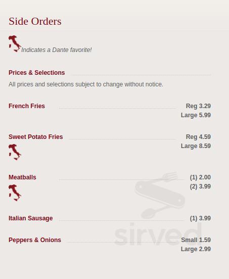Menu for Papa Dante's Italian Restaurant in Converse, Texas, United States