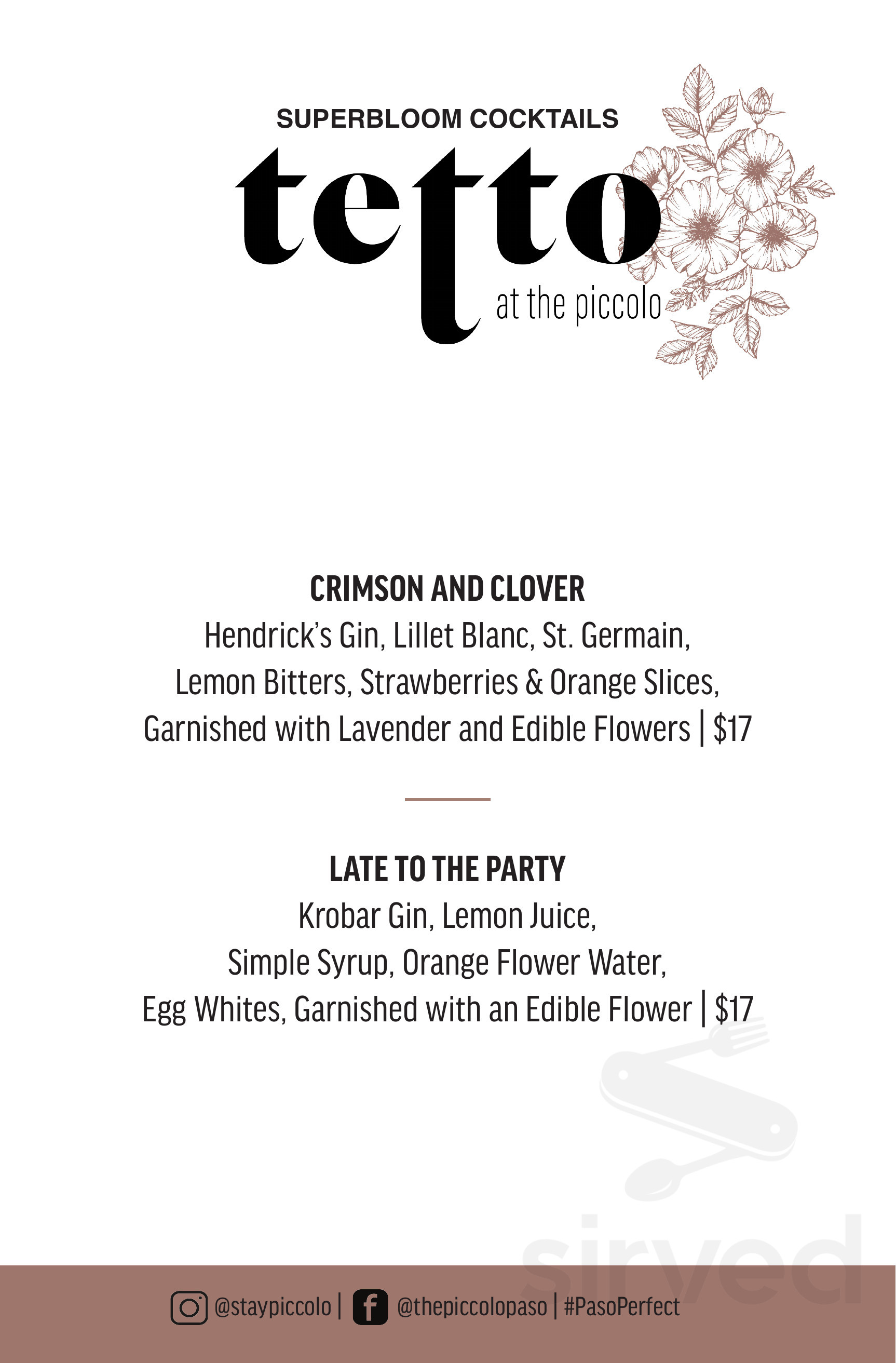 Tetto Rooftop Bar menus in Paso Robles, California, United States